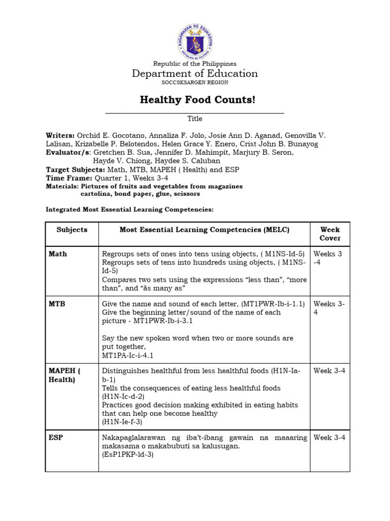 Copy of Grade 1 Ipt_q1_wk 3-4 | PDF | Vegetables | Foods