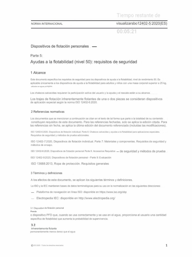 ISO 12402-5. Dispositivos de Flotación Personal. Nivel 50 - Requisitos ...