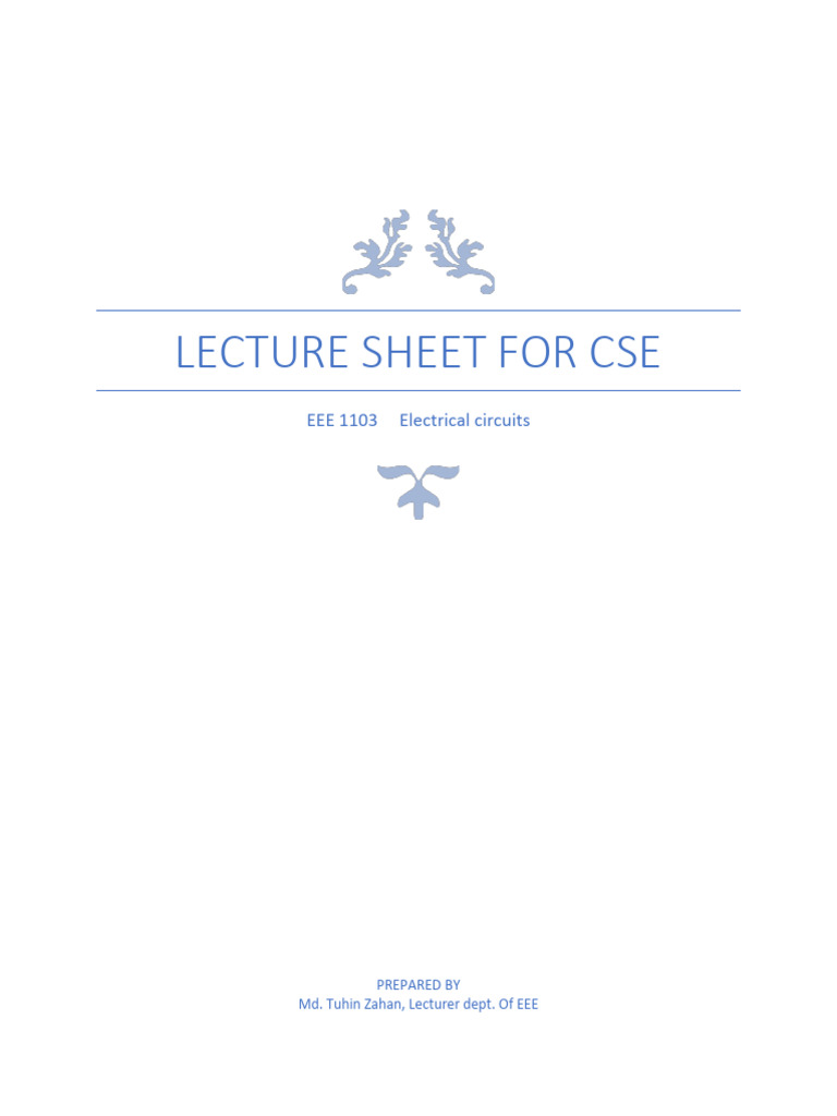 Lecture plan for cse | PDF | Resistor | Electrical Network Lecture plan for cse | PDF | Resistor | Electrical Network