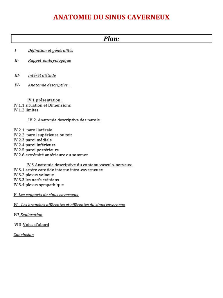Anatomie du Sinus Caverneux | PDF | Tête et cou chez l'humain ...