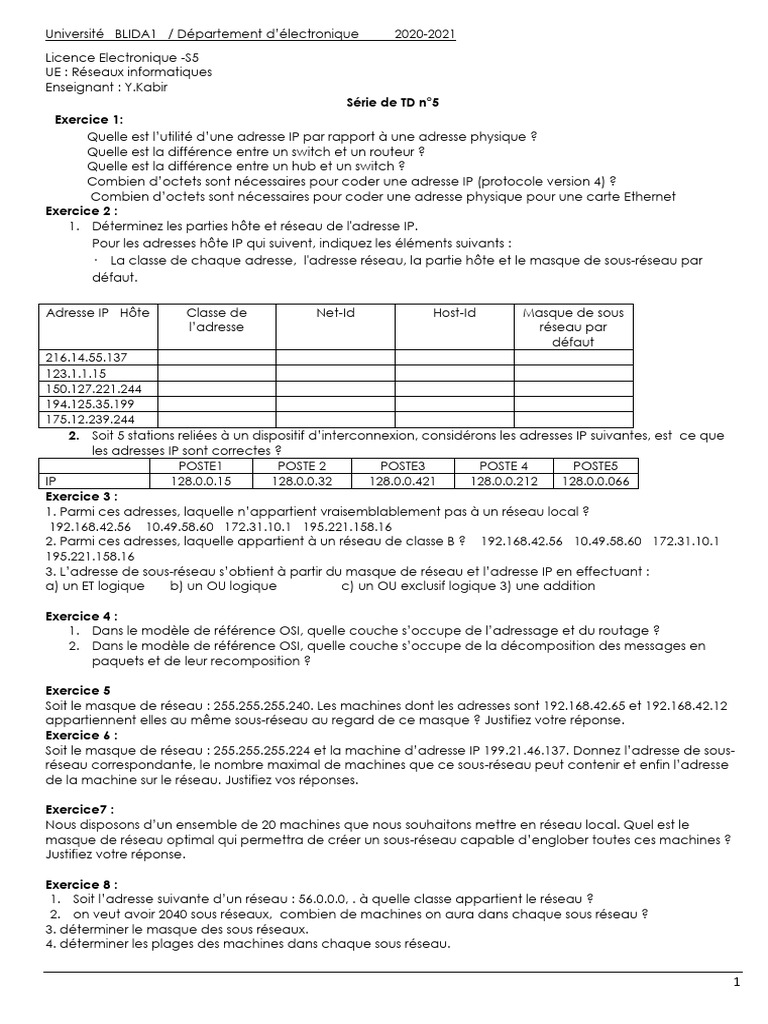 Td5 Avec Correction Pdf Adresse Ip Commutateur Réseau