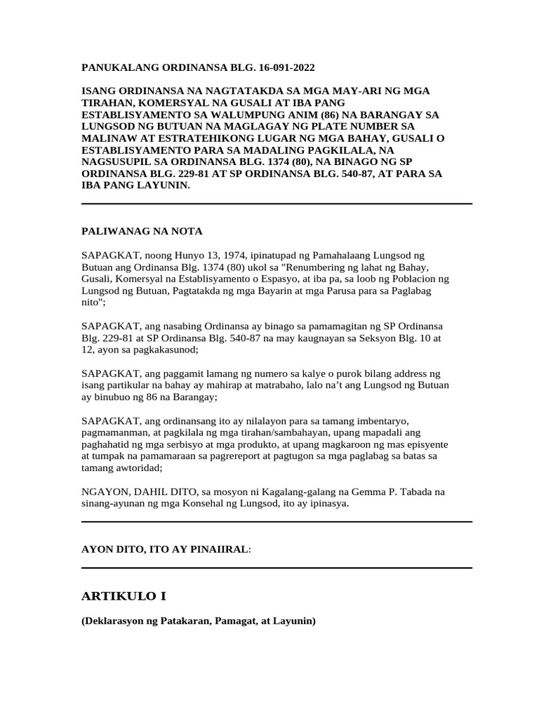 PANUKALANG ORDINANSA BLG | PDF PANUKALANG ORDINANSA BLG | PDF