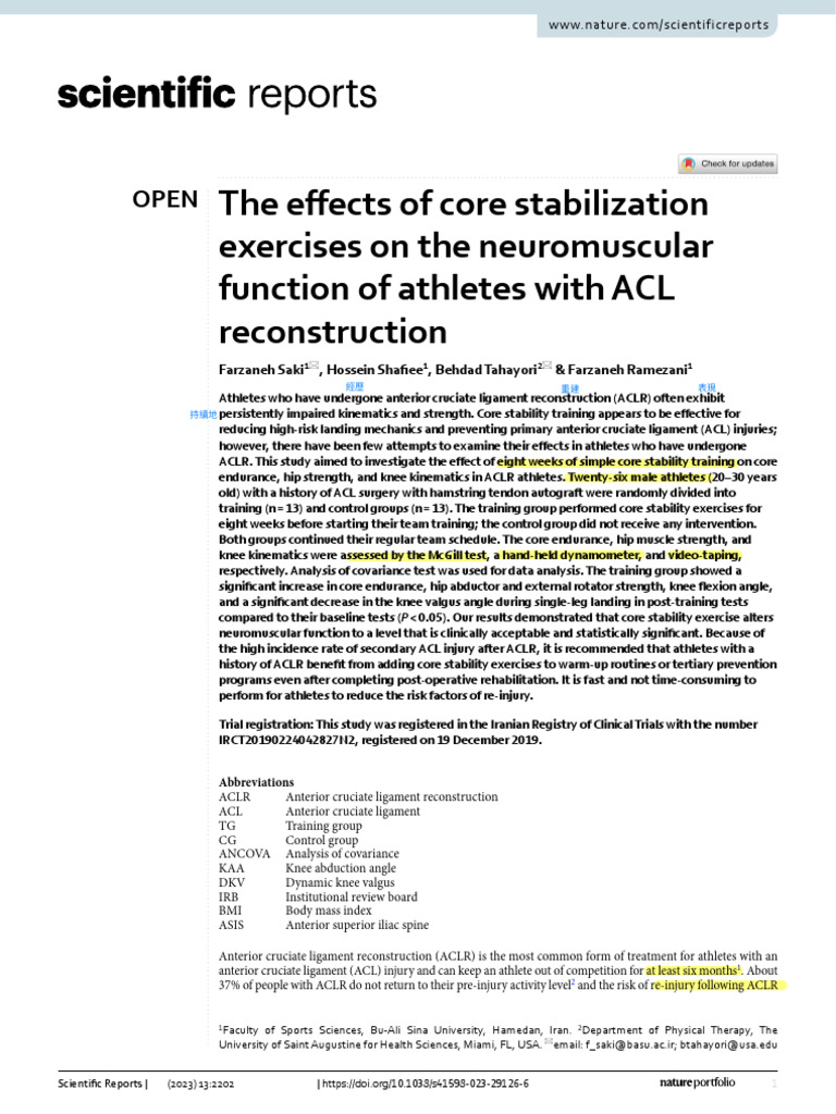 The Effects of Core Stabilization Exercises on the Neuromuscular ...