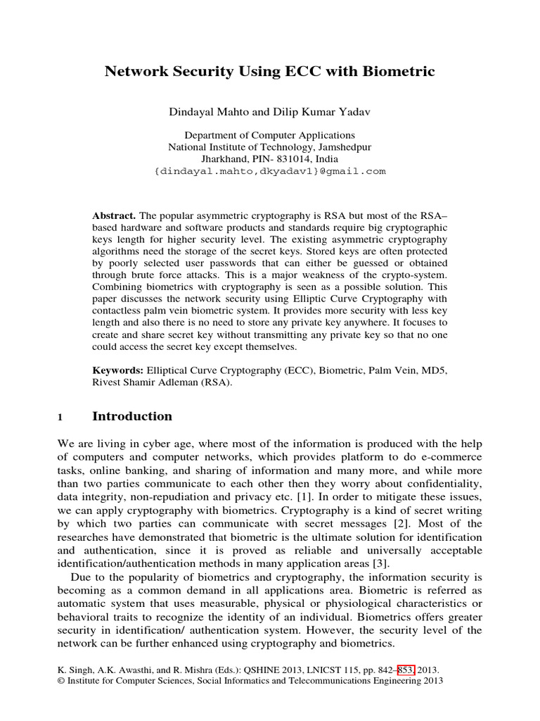 2013 Network Security Using ECC with Biometric стаття 19 | PDF | Key (Cryptography) | Cryptography