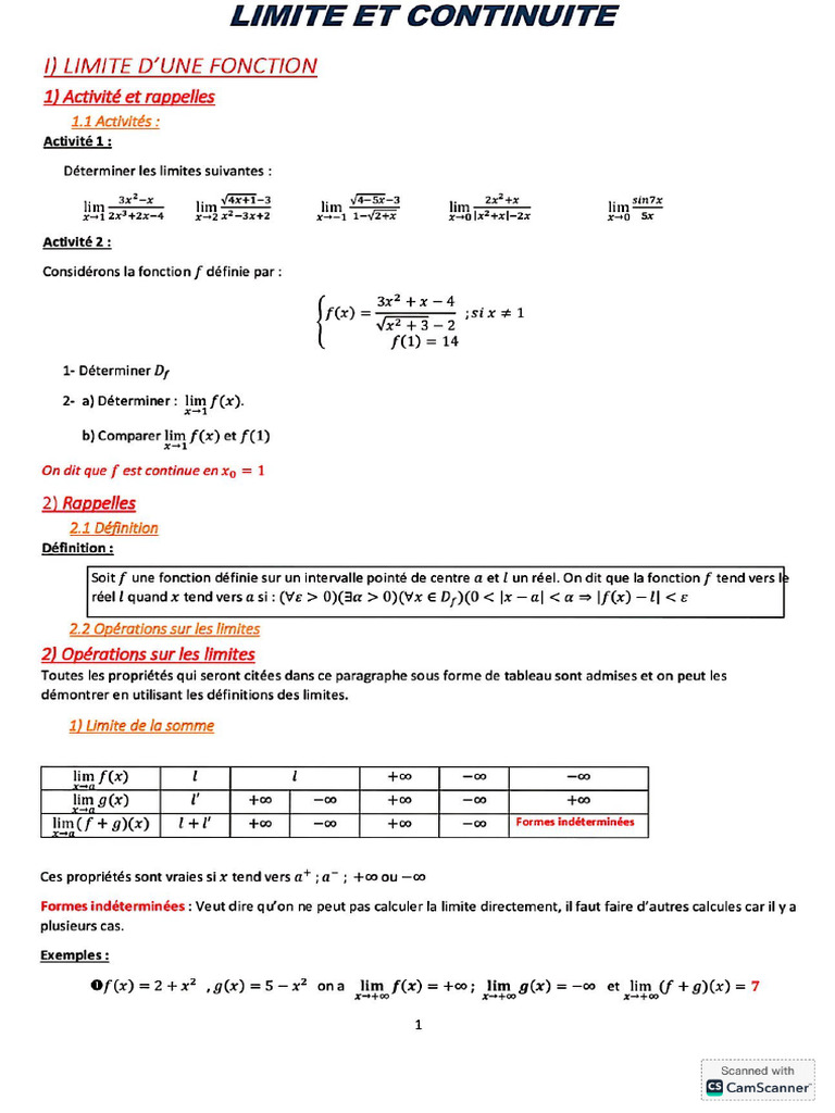 Limite et continuité | PDF