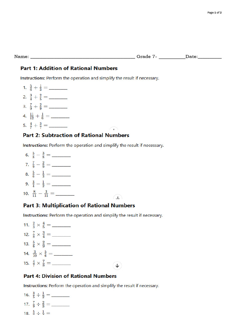 Operations On Rational Numbers Assessment | PDF