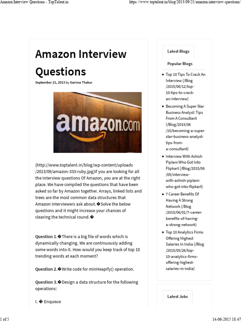 Amazon Interview Questions Guide | PDF | Algorithms And Data Structures | Applied Mathematics