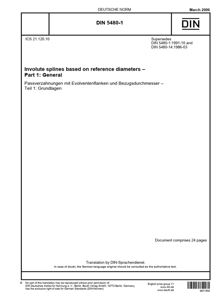 DIN 5480-1 Involute Splines Based on Reference Diameters - Part 1- General | PDF | Engineering ...