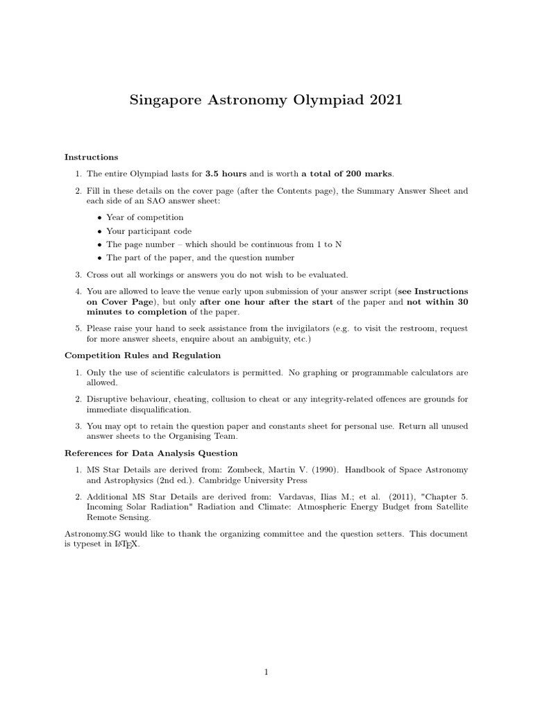 SAO 2021 Question Paper (1) | PDF | Galaxy | Saturn