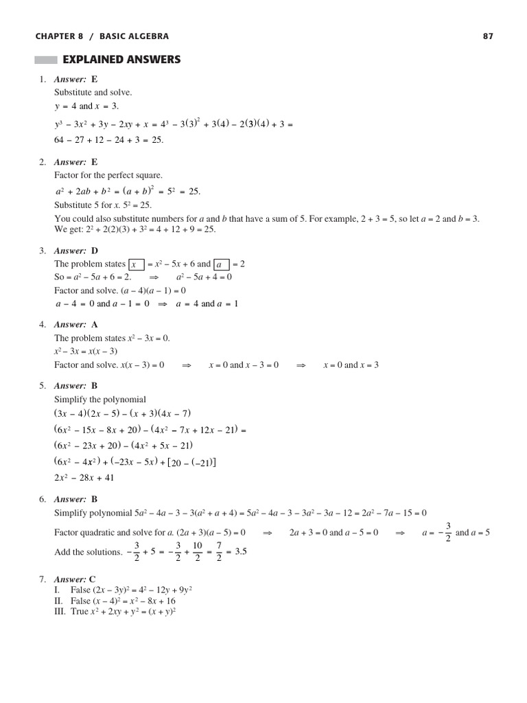 7.) Basic Algebra-Solutions | PDF | Mathematical Analysis | Arithmetic