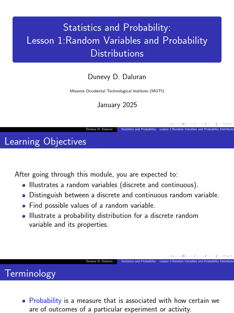 Random Variables and Probability Distributions Part 1 100823 | PDF | Probability Distribution ...