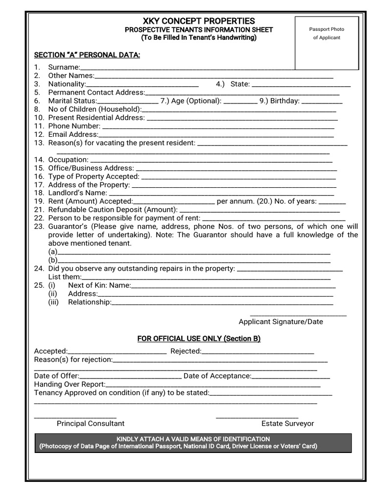 Prospective Tenant Information Form | PDF | Identity Document | Common Law