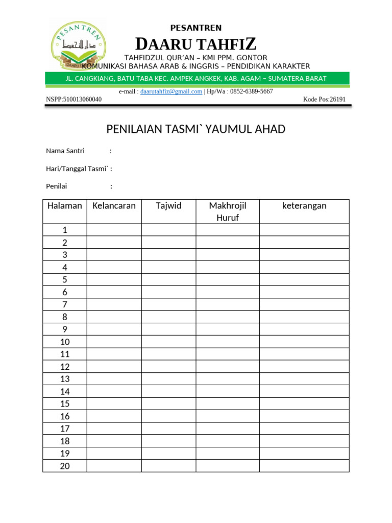 Penilaian Tasmi | PDF