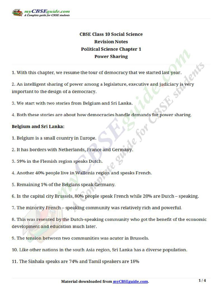 10 Social Science Pol Revision Notes Ch1 | PDF