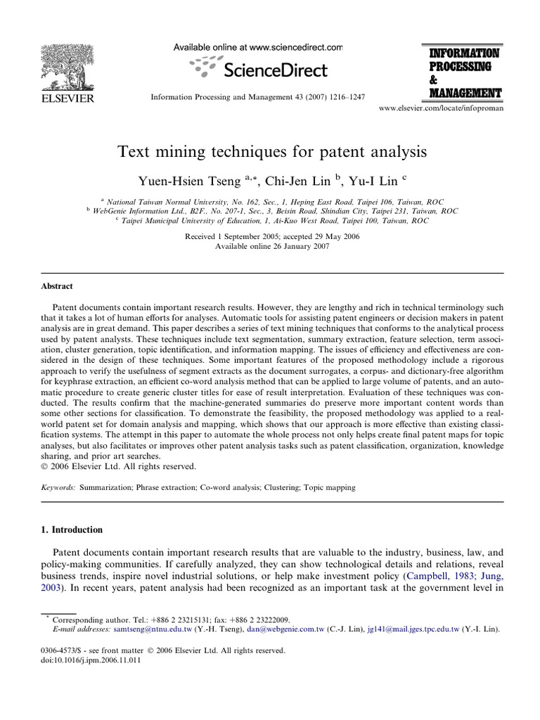 Text Mining Techniques for Patent Analysis | PDF | Word