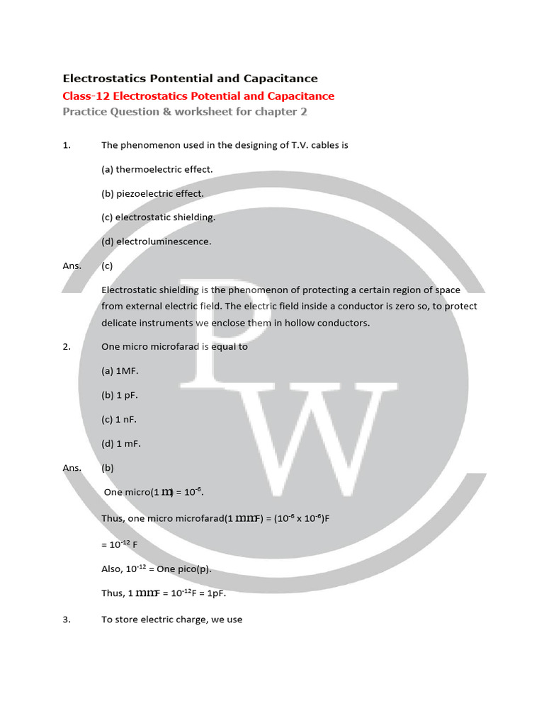 Practice Question & Worksheet For Chapter 2: Class-12 Electrostatics ...