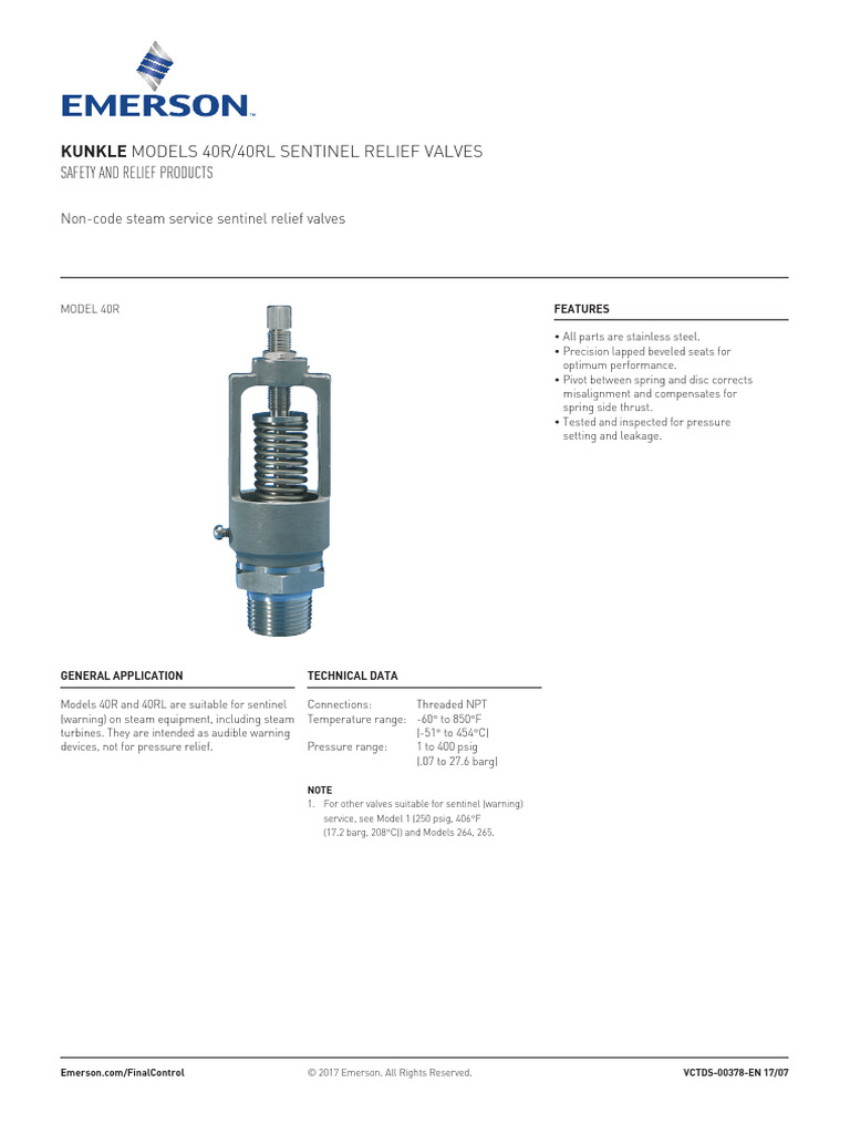 Data Sheets Kunkle Models 40r 40rl Sentinel Relief Valves Kunkle Valve ...