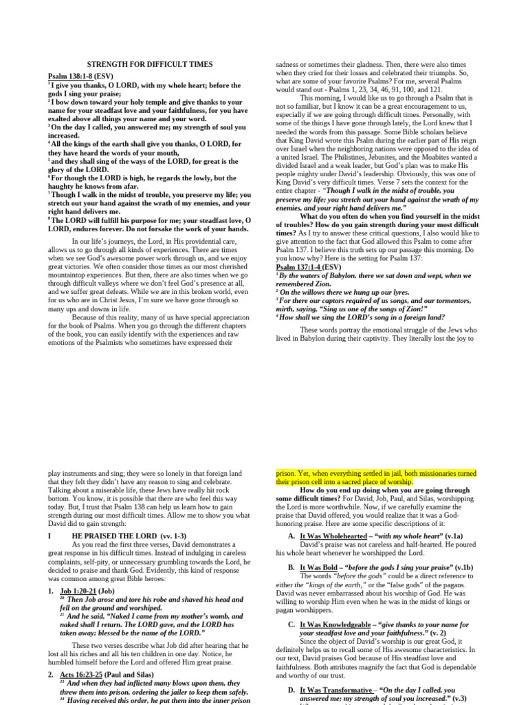 Strength for Difficult Times (1) | PDF | Assurance (Theology) | David