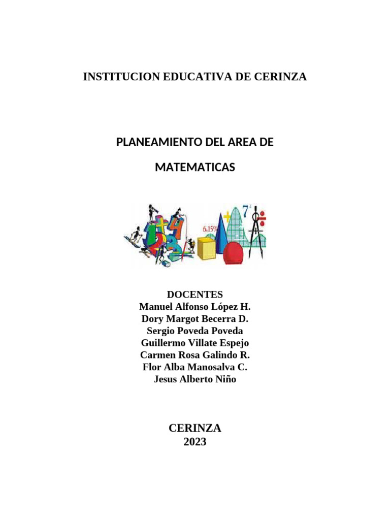 Plan de Area Matematicas 2023 | PDF | Aprendizaje | Números