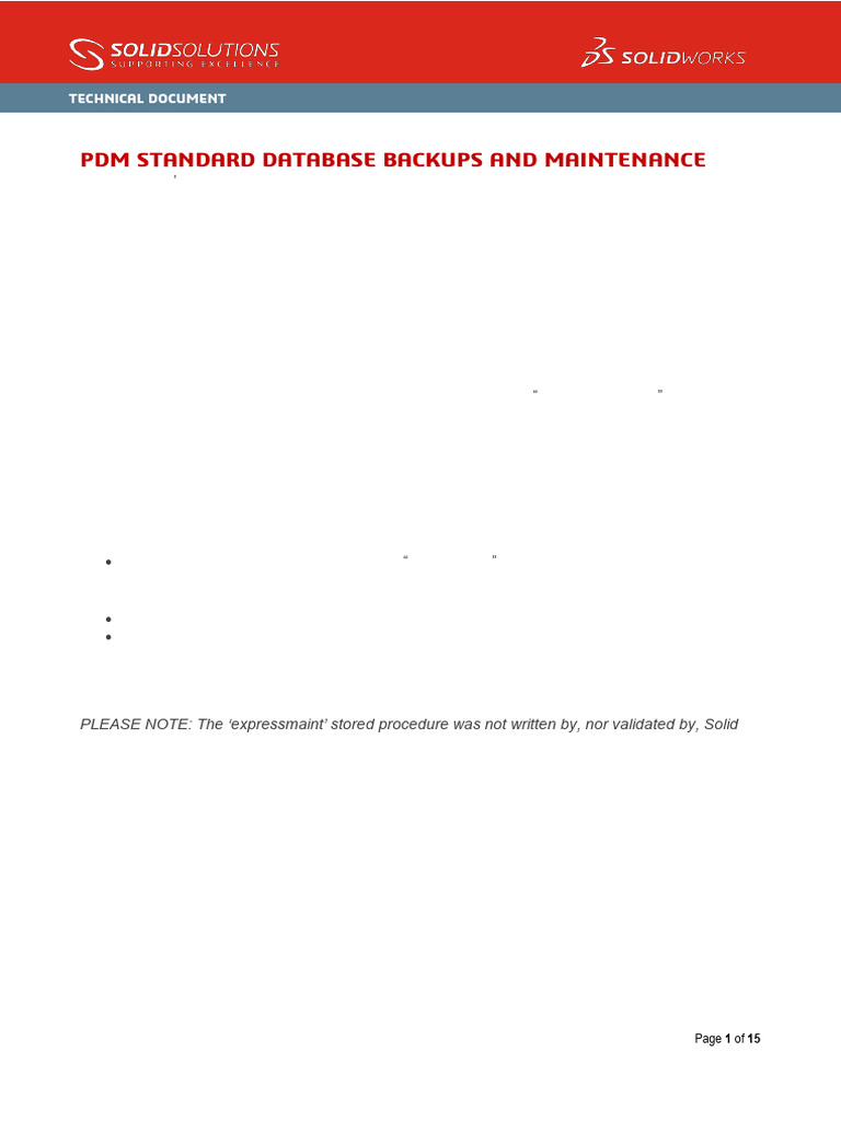 PDM Database Backup & Maintenance Guide | PDF | Databases | Database Index