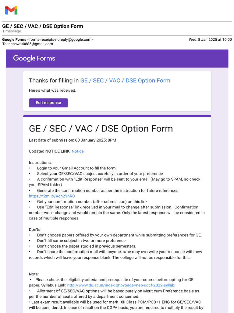 Gmail - Ge - Sec - Vac - Dse Option Form | PDF | Gmail