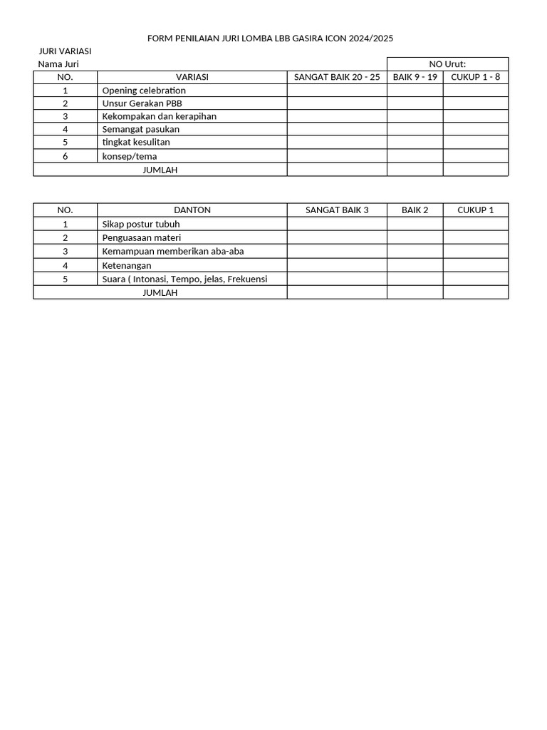 Form Penilaian Juri Lomba LBB 2024 | PDF