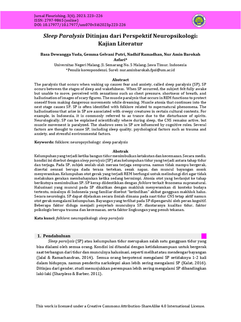 Neuropsikologi Sleep Paralysis dan Folklore | PDF