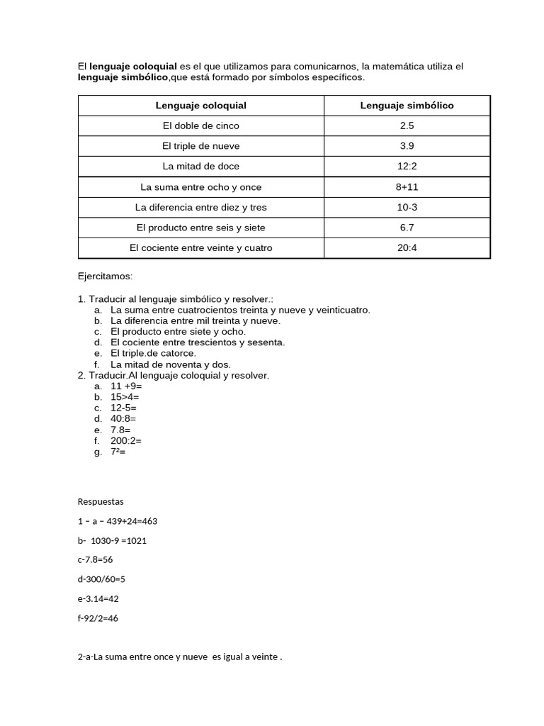 Lenguaje Coloquial y Simbólico | PDF