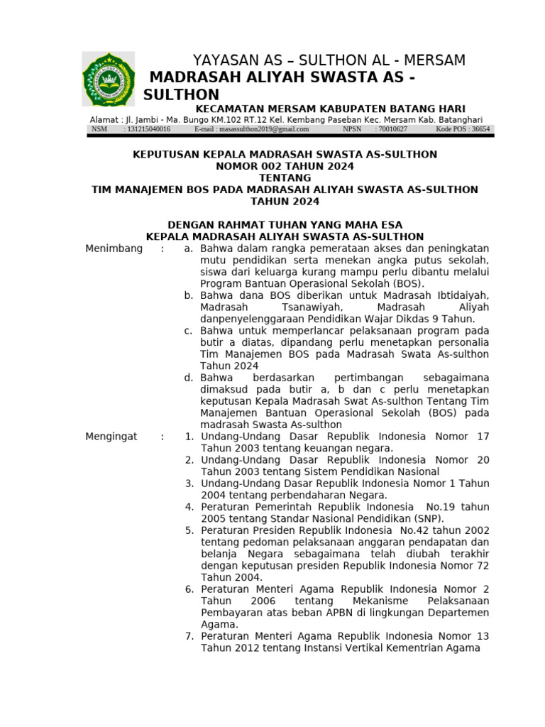 SK TIM MANAJEMEN BOS | PDF