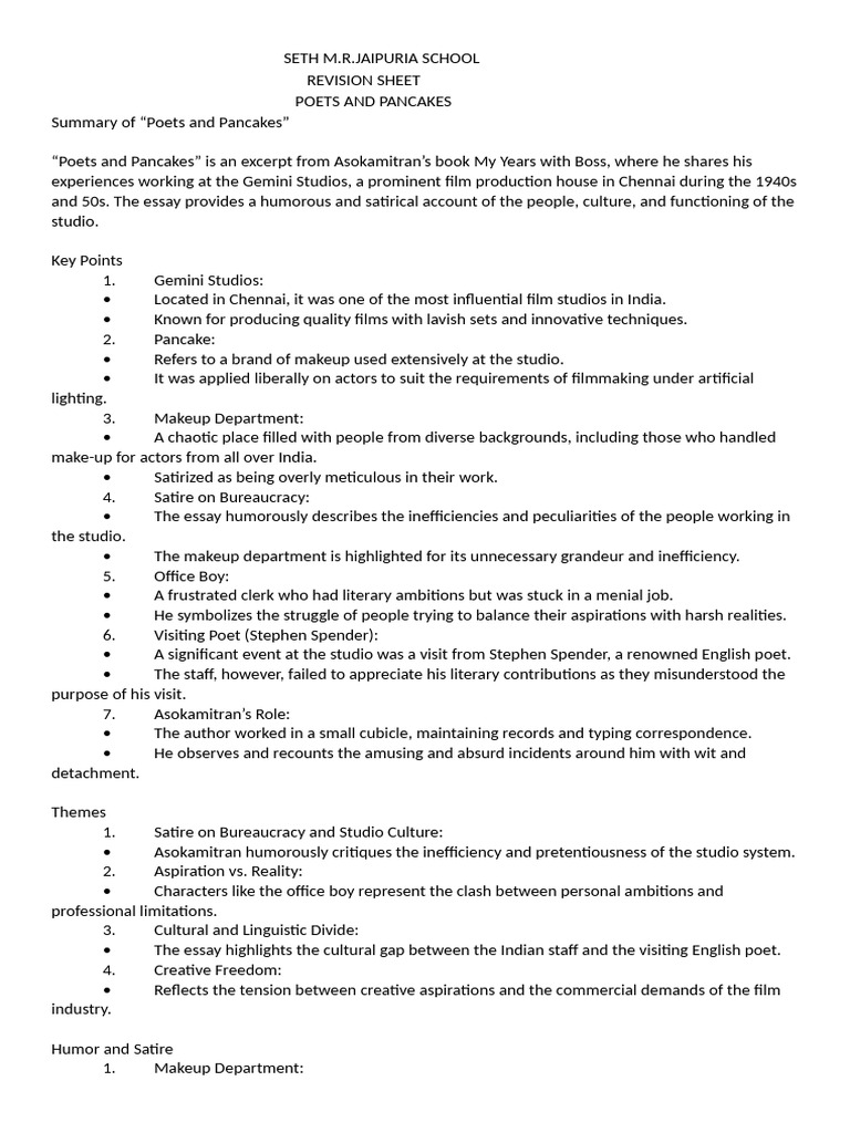 Poets and Pancakes Rev Sheet | PDF