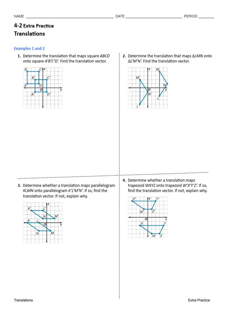 Translation Vector Practice Exercises | PDF | Euclidean Geometry ...