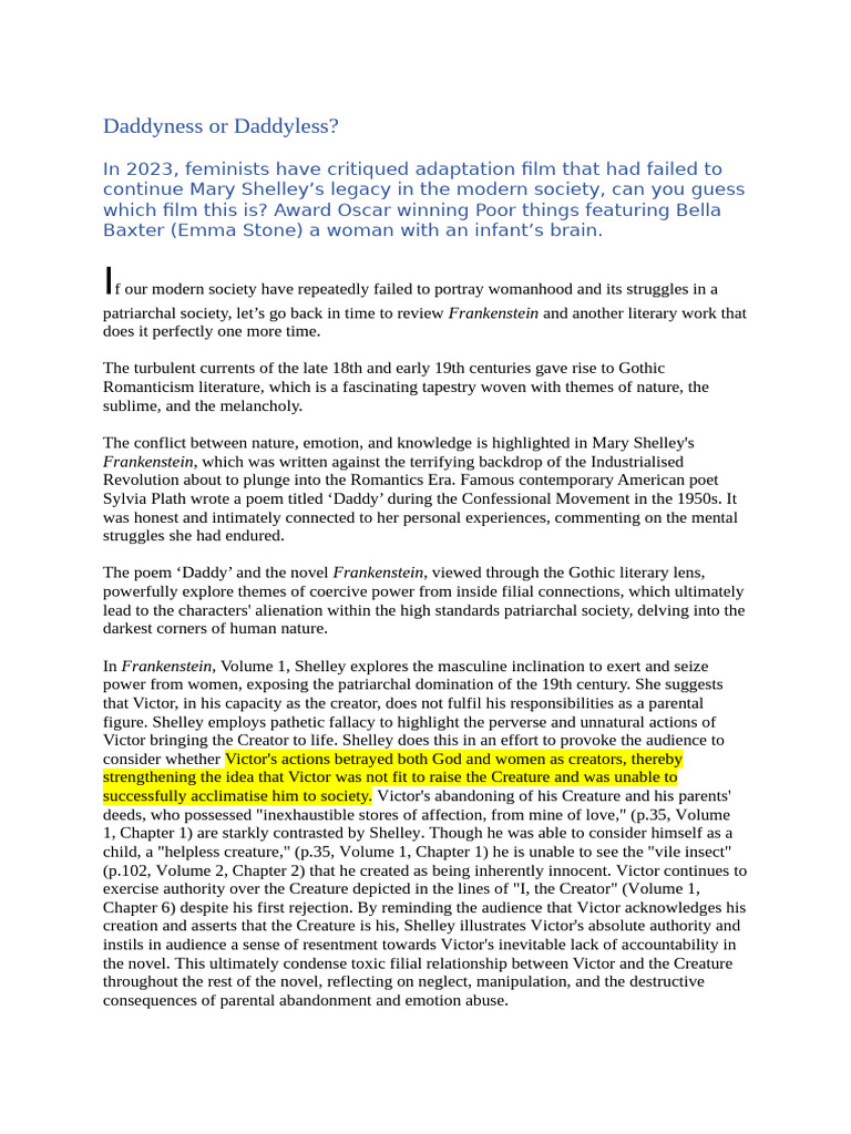 Literary Essay - English Draft | PDF | Frankenstein