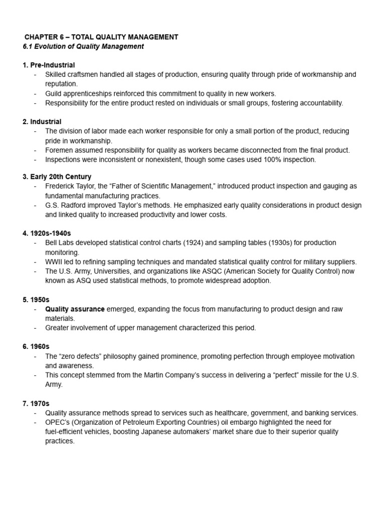 Opman - Group 5 - Chapter 6 - TQM | PDF | Six Sigma | Lean Manufacturing