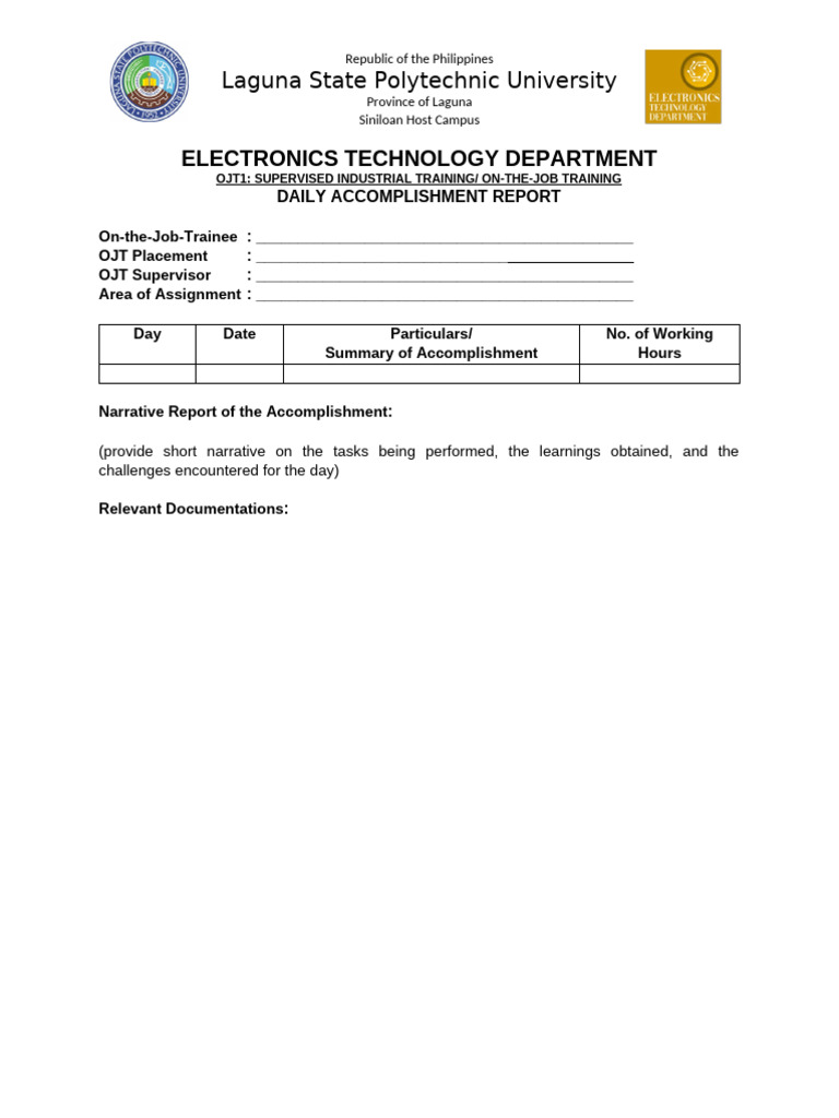 BIndTech ET OJT Daily Accomplishment Report | PDF
