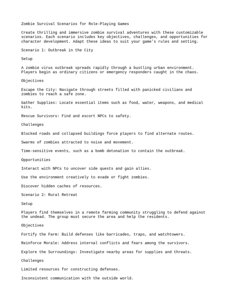 Zombie Survival Scenarios For Role-4 | PDF | Zombies