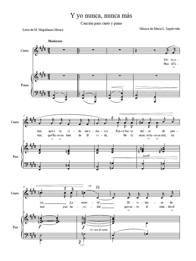 Canción "Y yo nunca, nunca más" para canto y piano | PDF