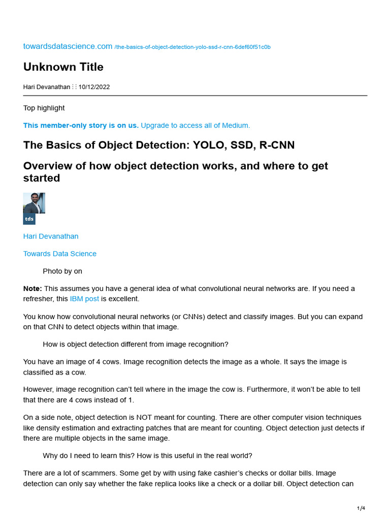 The Basics Of Object Detection Yolo Ssd R Cnn Pdf Computer Science