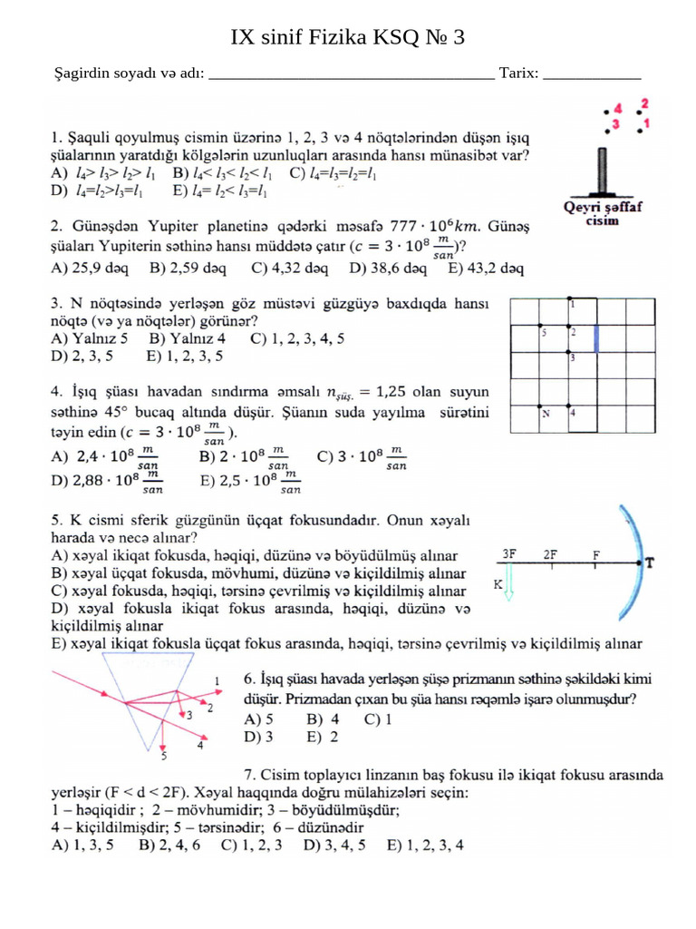 IX Sinif Fizika KSQ-3 | PDF