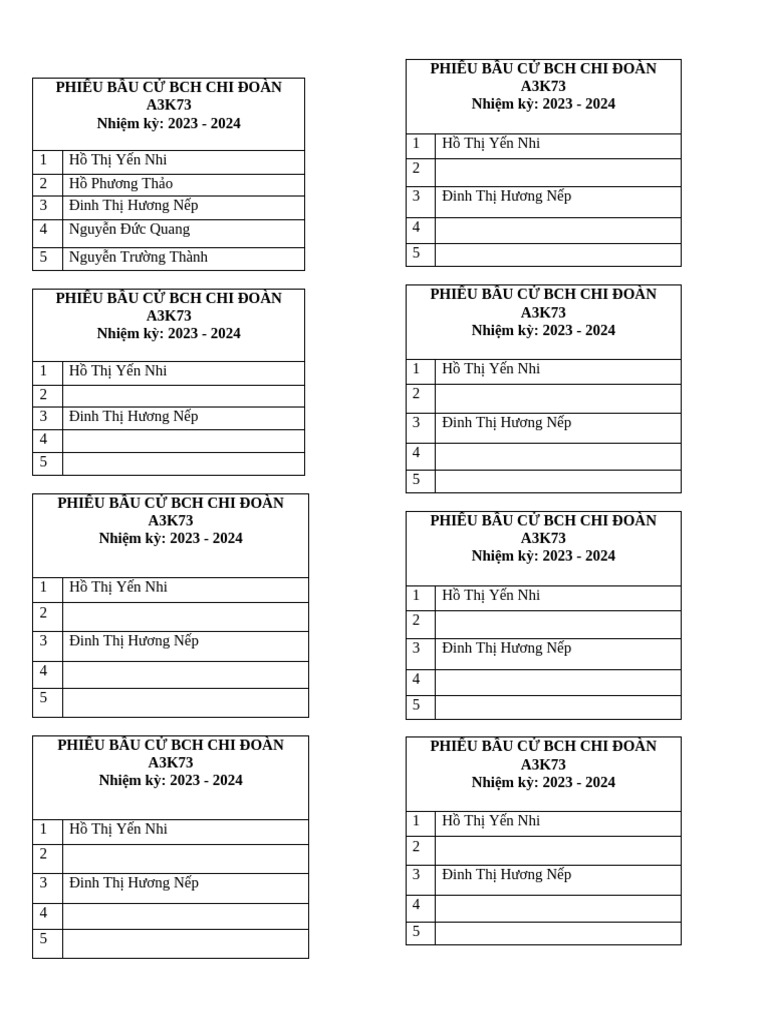 11 Mau Phieu Bau Cu BCH Chi Doan | PDF
