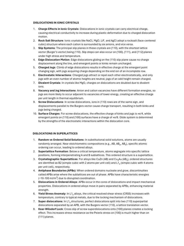DISLOCATION SUMMARY | PDF | Dislocation | Crystal Structure