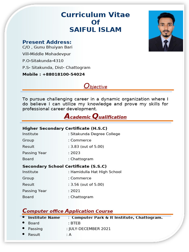 Saiful Islam's Curriculum Vitae | PDF