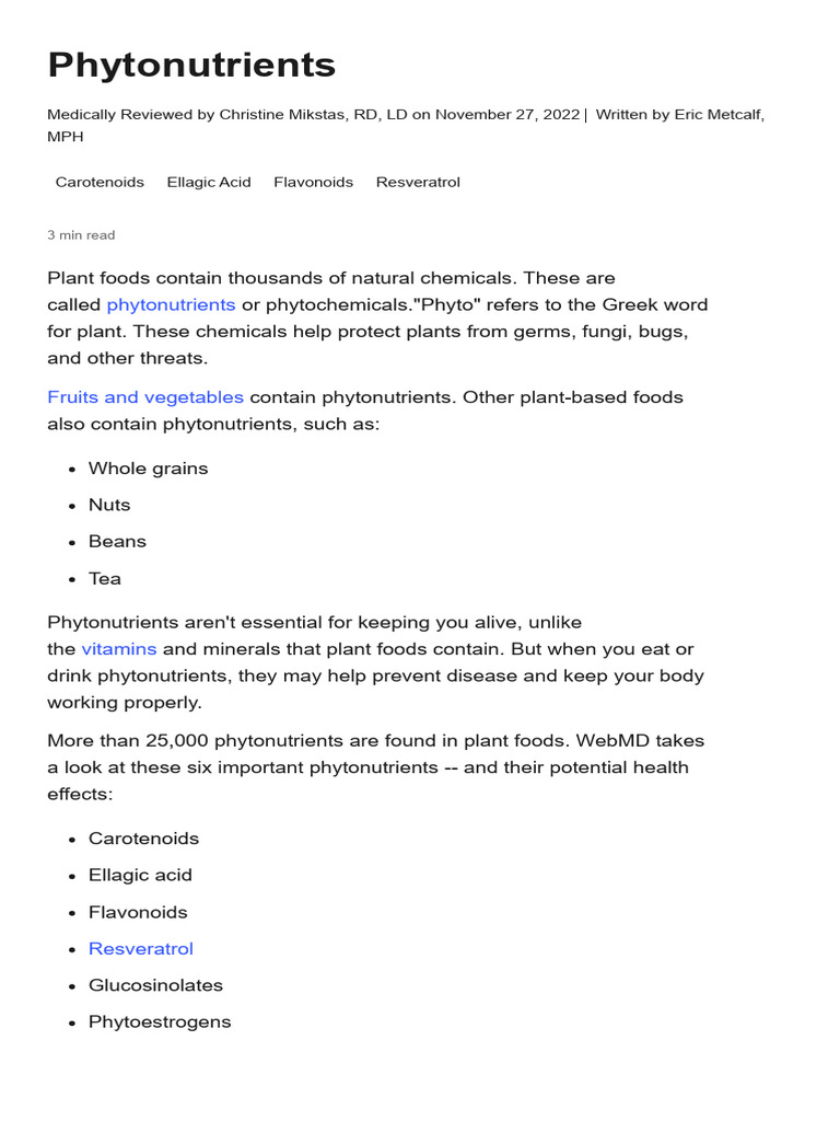 What Are Phytonutrients - Types and Food Sources | PDF | Carotenoid ...