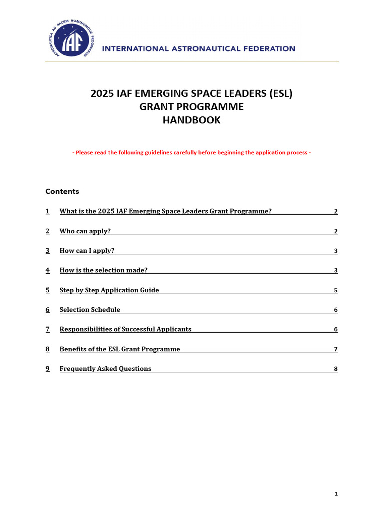 2025 ESL Grant Programme Handbook | PDF