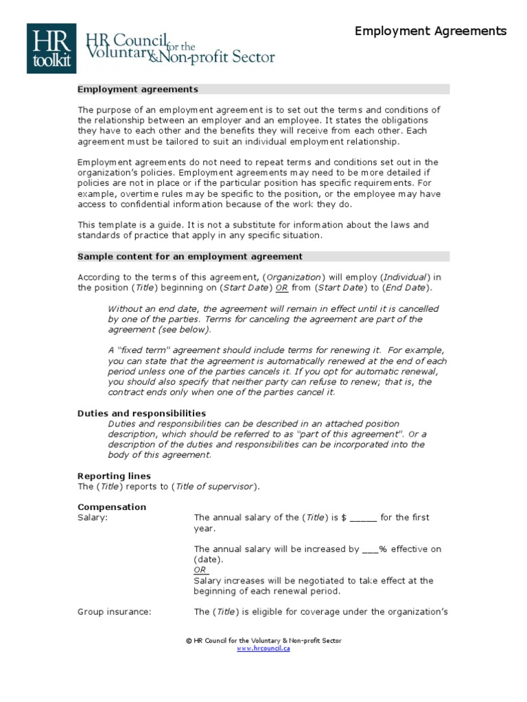 Template for an Employment Agreement | Employee Benefits | Employment