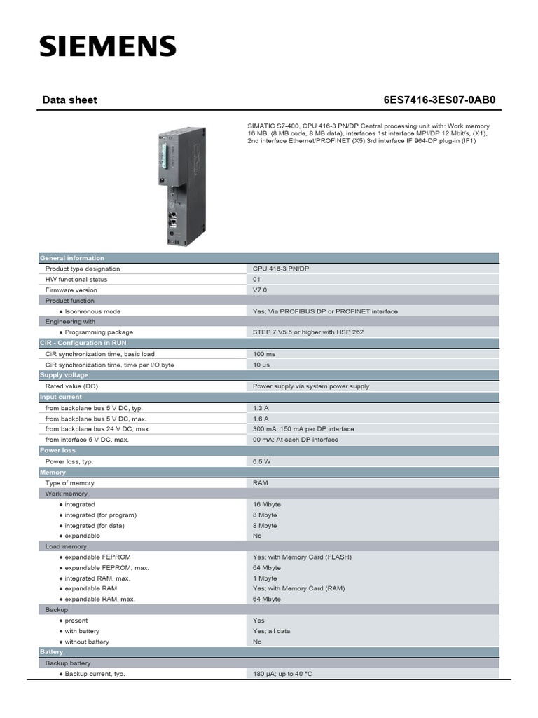 6ES74163ES070AB0 Datasheet en | PDF | Computer Data | Computer Engineering