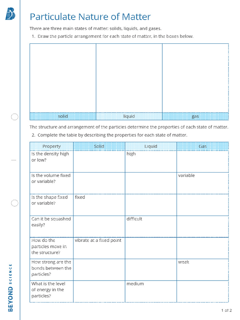 KS3 Particulate Nature of Matter Differentiated Homework Worksheet HA ...