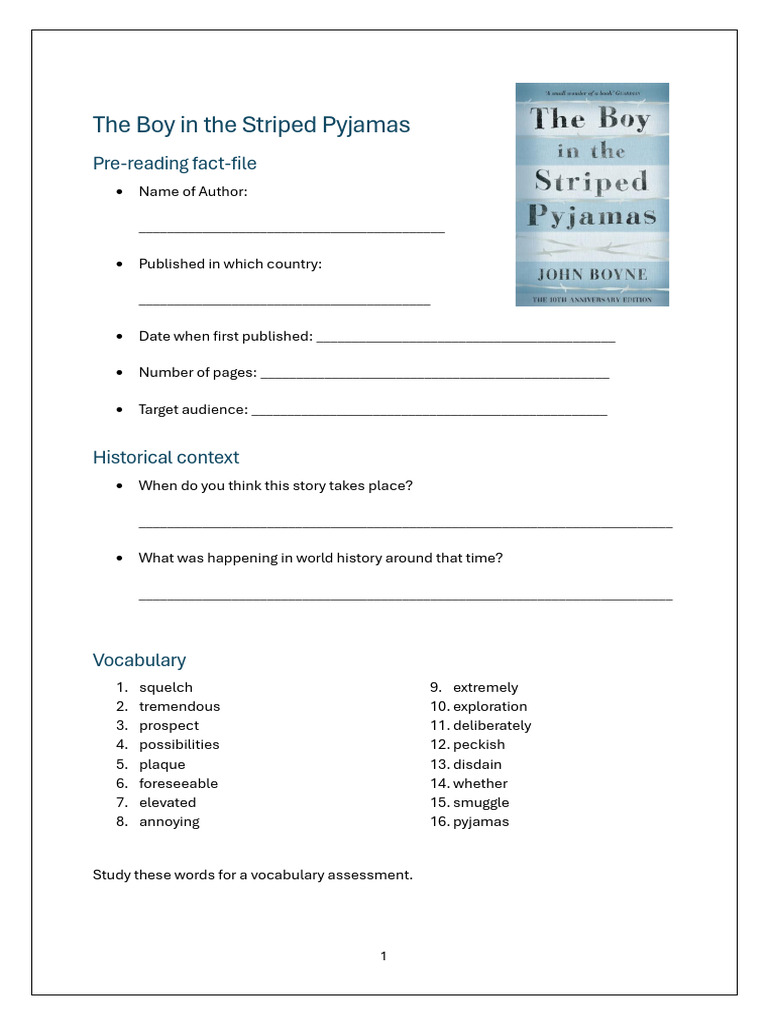 MEMO - Boy in Pyjamas - Study Guide | PDF