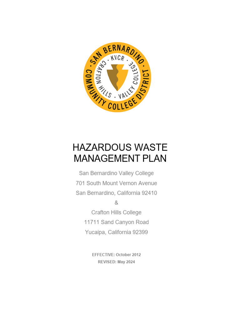 sbccd-hazardous-waste-management-plan-2024 | PDF | Waste | Hazardous Waste