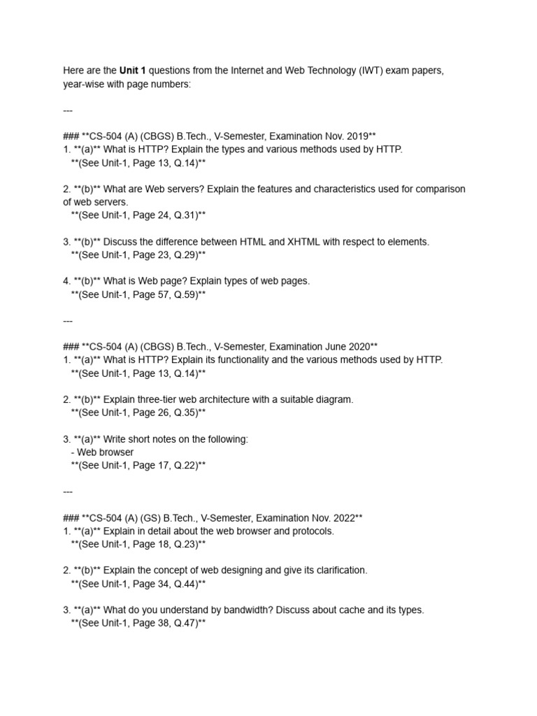 Iwt pyq | PDF | Html Element | Html