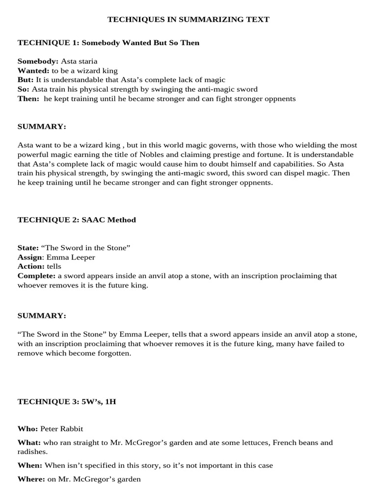 TECHNIQUES-IN-SUMMARIZING-TEXT | PDF